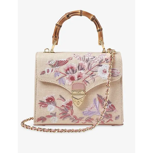 ASPINAL OF LONDON Mayfair Embroidered Raffia Midi Bag - Rose