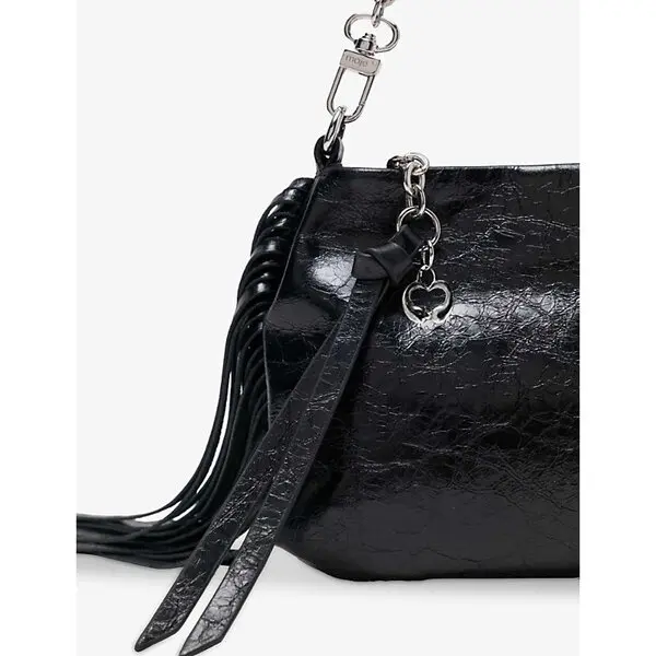 Maje Patent Leather Clutch With Chain Strap And Tassel Detail