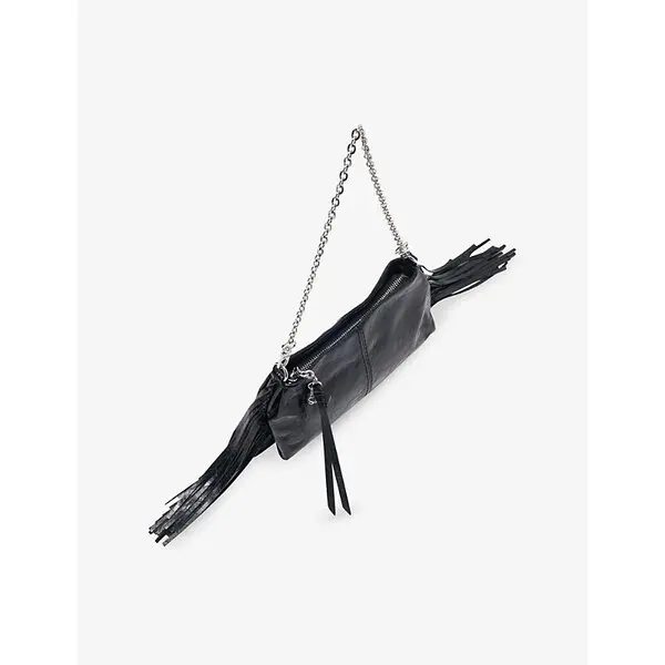 Maje Patent Leather Clutch With Chain Strap And Tassel Detail