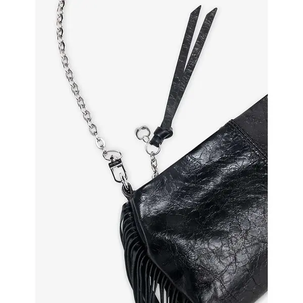 Maje Patent Leather Clutch With Chain Strap And Tassel Detail