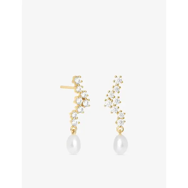 ASTRID & MIYU Cluster Ripple Drop Stud Earrings With Cultured Pearl And Cubic Zirconia In -plated Sterling Silver - 18ct Gold