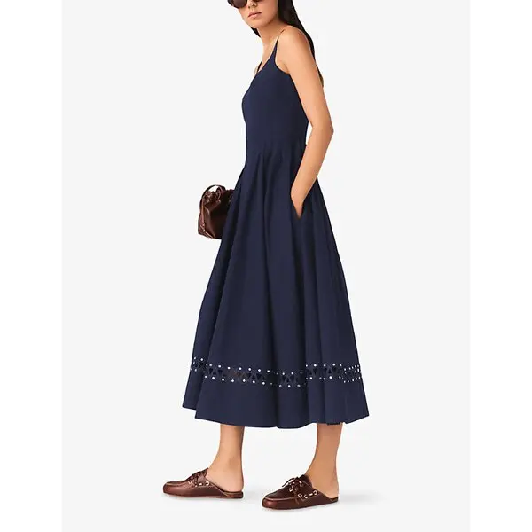Maje Flared Square-neck Stretch-cotton Midi Dress