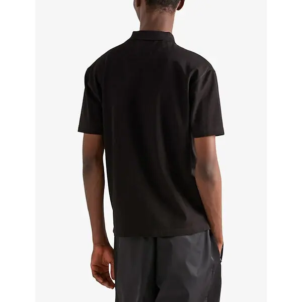 Prada Re-nylon Logo-plaque Cotton-piqué Polo Shirt Xxl - Black