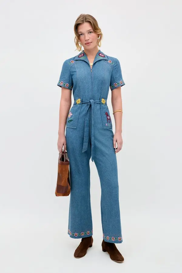 Rixo Briana Juliette Embroidery Regular - Blue