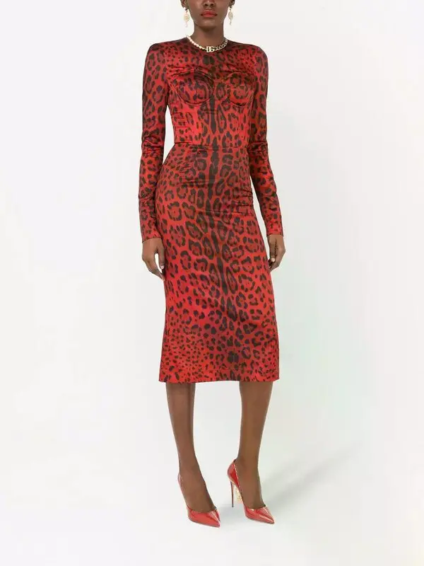 Dolce & Gabbana Leopard Print Midi Dress