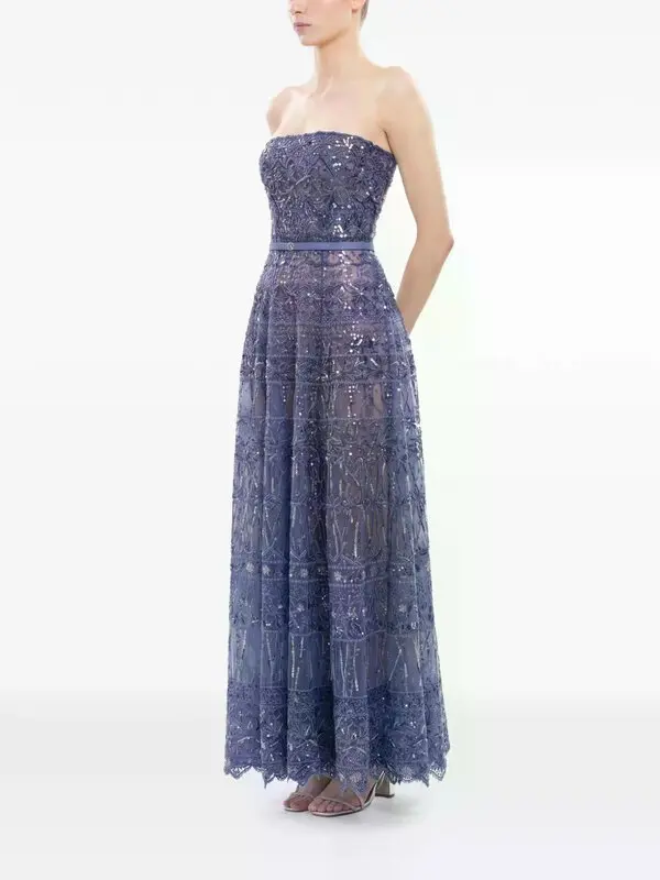 SAIID KOBEISY Strapless Beaded Tulle Gown