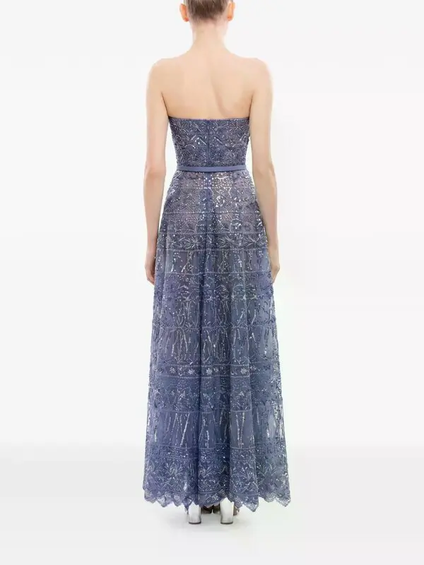 SAIID KOBEISY Strapless Beaded Tulle Gown
