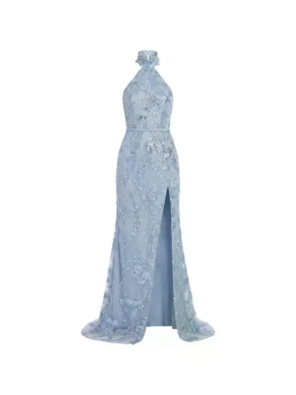 SAIID KOBEISY Embellished Halterneck Maxi Dress - Blue