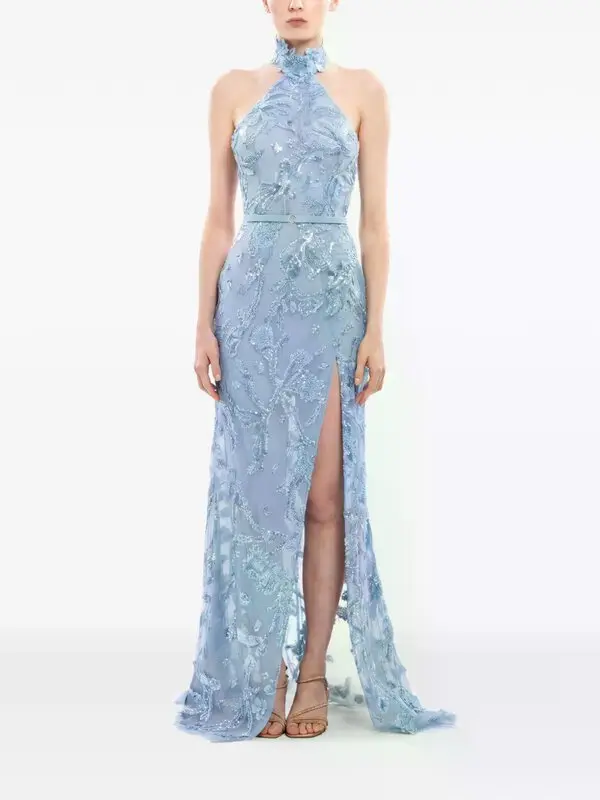 SAIID KOBEISY Embellished Halterneck Maxi Dress - Blue