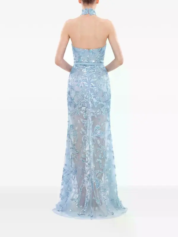 SAIID KOBEISY Embellished Halterneck Maxi Dress - Blue