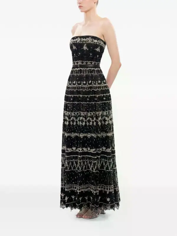 SAIID KOBEISY Strapless Embellished Tulle Maxi Dress
