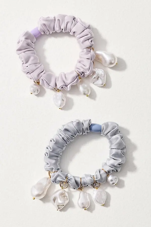 Anthropologie Set Of 2 Hair Ties With Shell Embellishments - Blue Pattern
