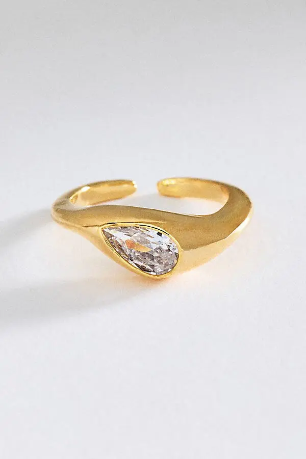 Anthropologie Pear-cut Crystal Ring - Gold