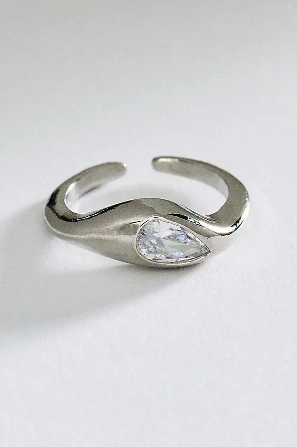Anthropologie Pear-cut Crystal Ring - Silver