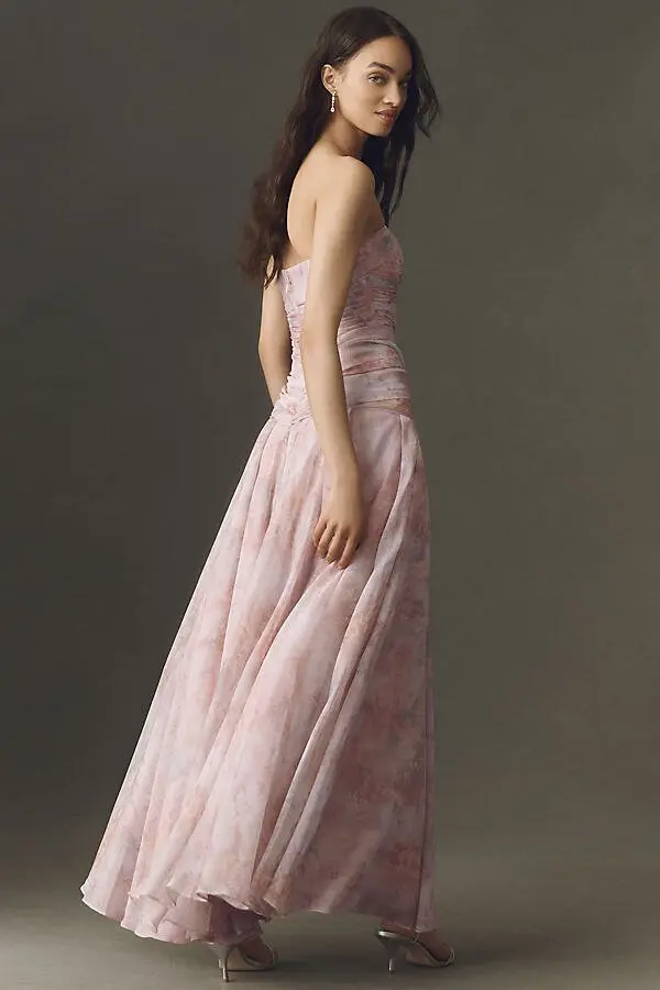 Bhldn Strapless Chiffon Maxi Dress