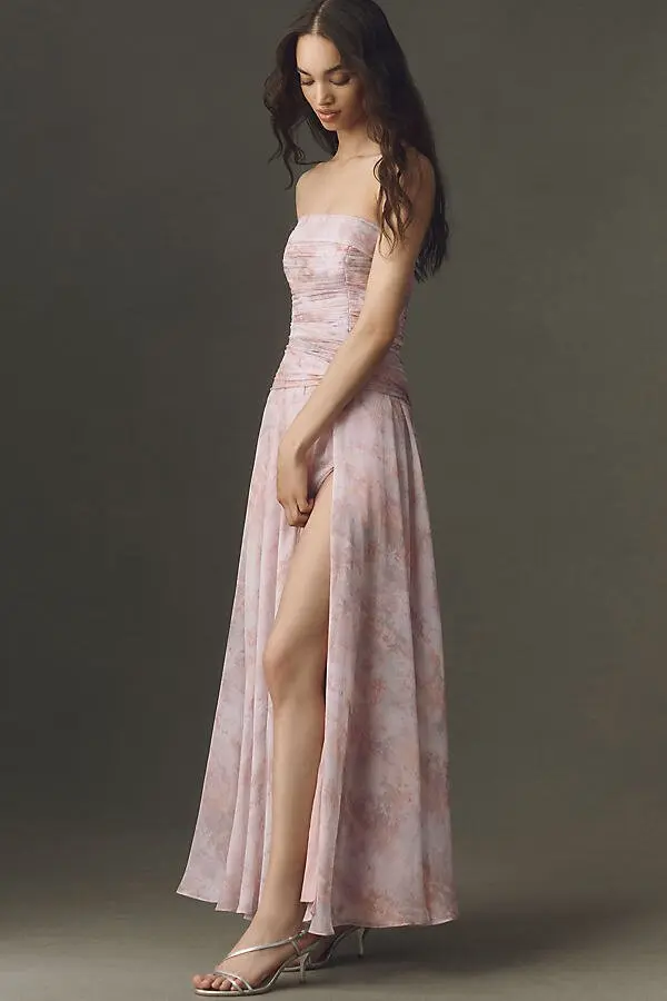Bhldn Strapless Chiffon Maxi Dress