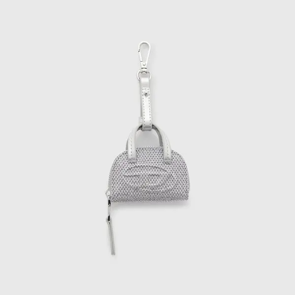 DIESEL® 1dr Charm Bag With Lurex Fabric And Embossed Logo - Silver