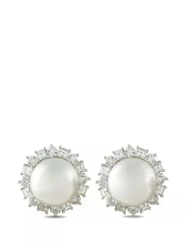 Harry Winston Platinum Pearl And Diamond Earrings - Silver