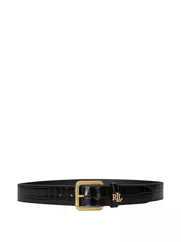 Ralph Lauren Croc-effect Logo Plaque Belt - Black
