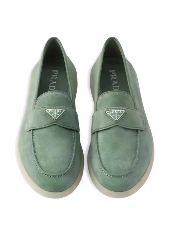 Prada Suede Loafers With Enameled Triangle Logo - Green