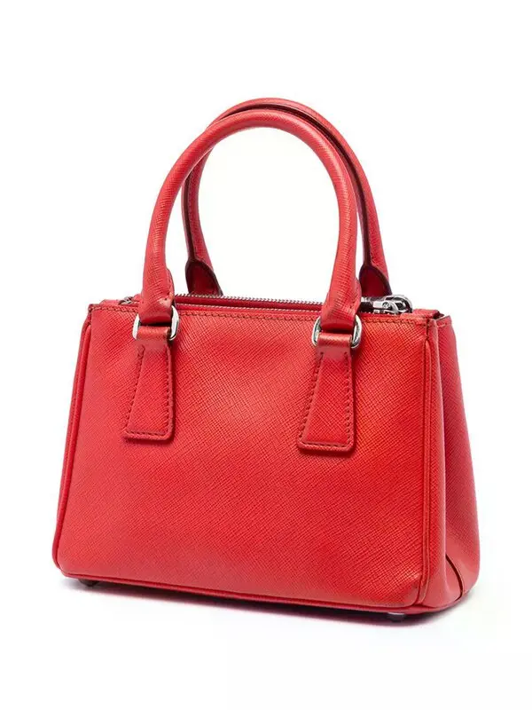 Prada Saffiano Leather Double Zip Satchel - Red
