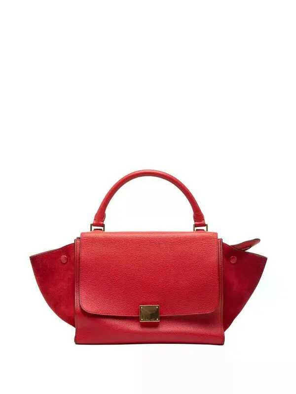 Celine 2013 Small Drummed Calfskin And Suede Trapeze Satchel - Red