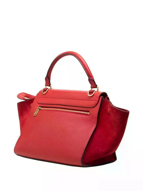 Celine 2013 Small Drummed Calfskin And Suede Trapeze Satchel - Red