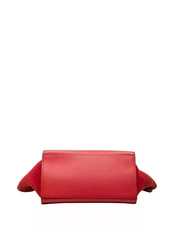 Celine 2013 Small Drummed Calfskin And Suede Trapeze Satchel - Red