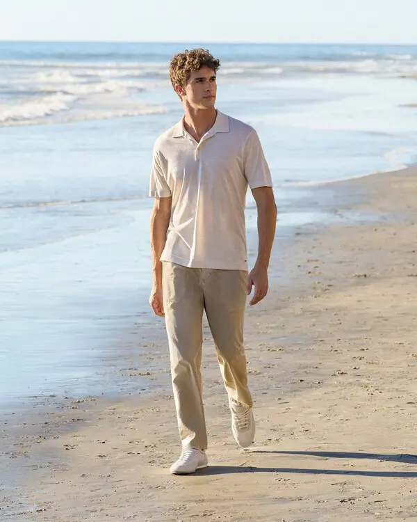 Vuori Short Sleeve Merino Wool Sweater Polo - Oat