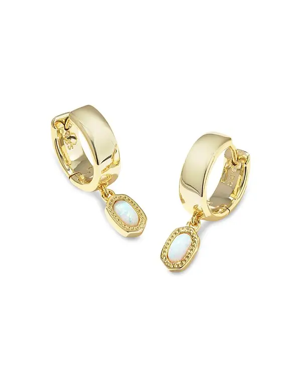 Kendra Scott Mini Ellie Wide Huggie Hoop Earrings With Opal - Gold Bright White Opal