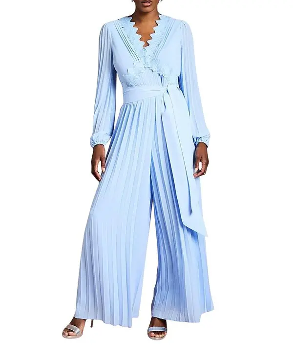Coast Pleated Wide Leg Jumpsuit With Tie Waist - Cornflower Blue