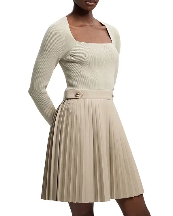Karen Millen Square Neck Pleated Pu Skirt Mini Dress