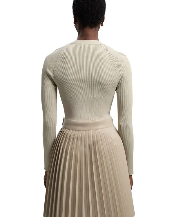 karen millen pleated skirt dress Karen Millen Petite Woven Sleeved Pleated Dress With Pu in Stone