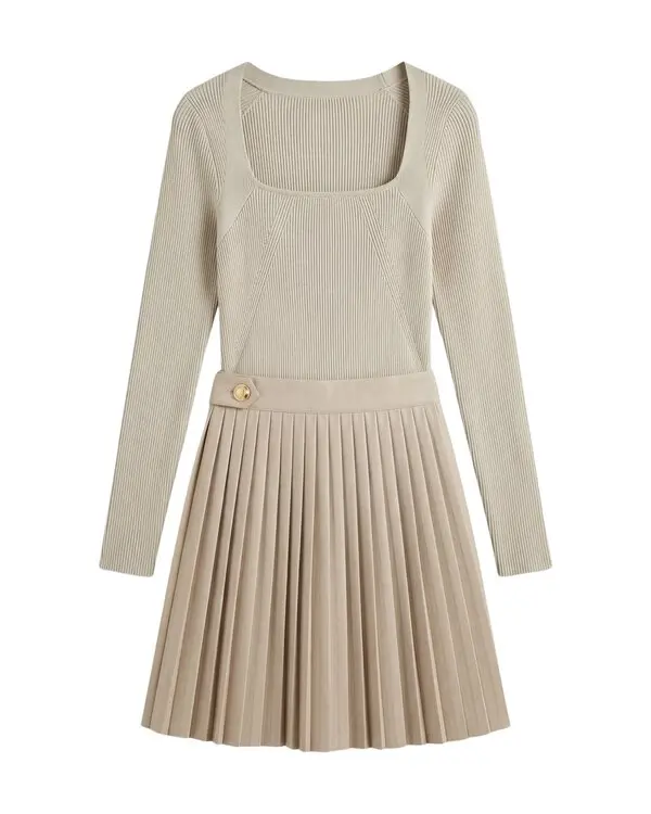 Karen Millen Square Neck Pleated Pu Skirt Mini Dress