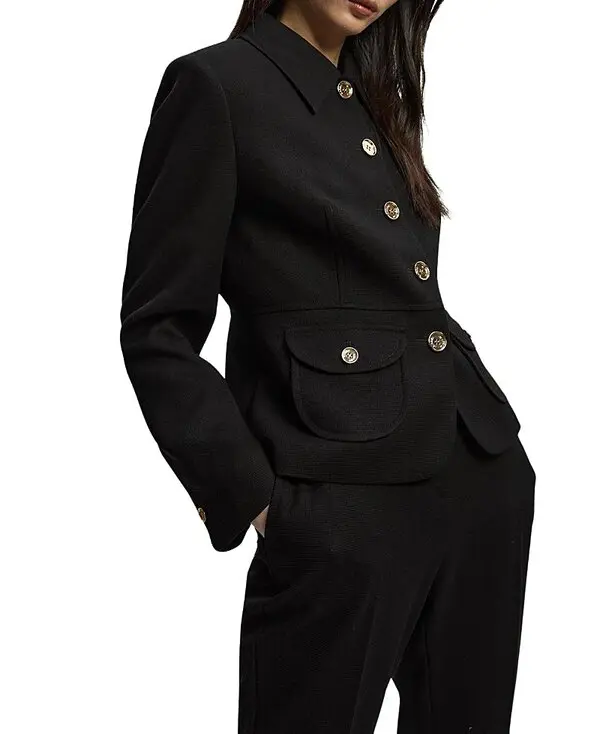 Karen Millen Textured Compact Stretch Tailored Blazer - Black