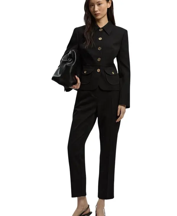 Karen Millen Textured Compact Stretch Tailored Blazer - Black