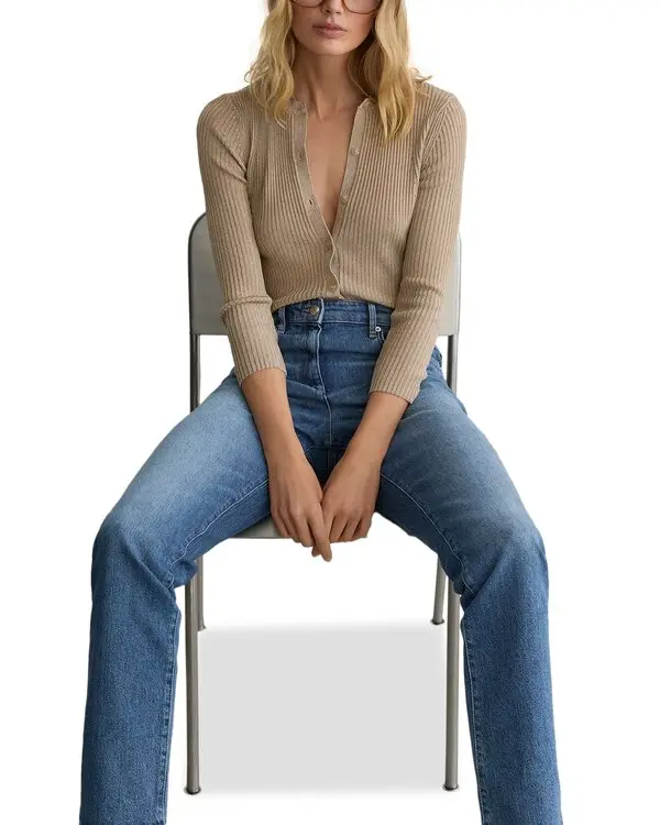 REISS Aubrey Mid Rise Straight Leg Jeans - Mid Blue