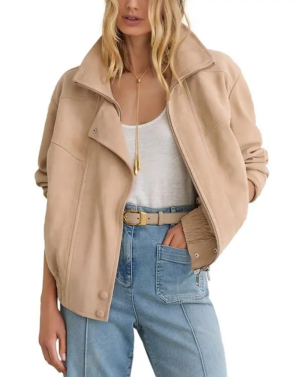 REISS Petra Leather Jacket - Neutral
