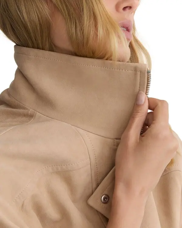 REISS Petra Leather Jacket - Neutral