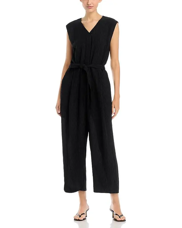 Eileen Fisher Plissé V-neck Jumpsuit - Black