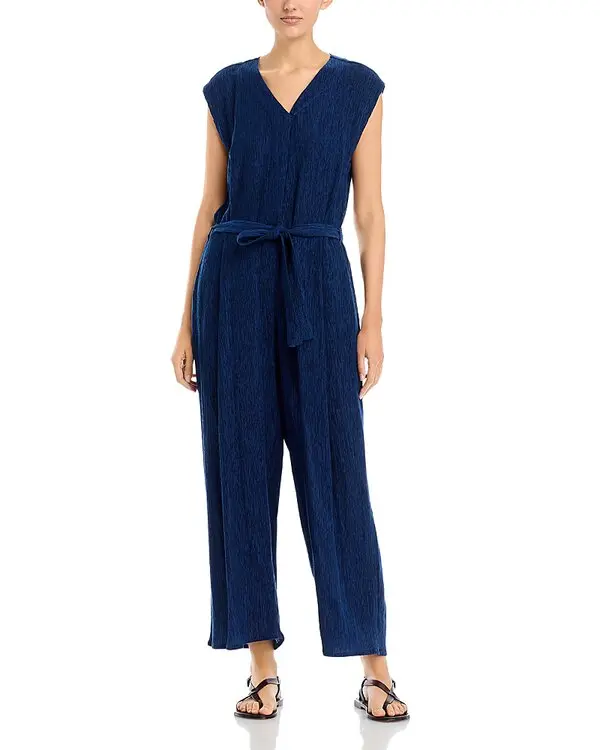 Eileen Fisher Plissé V-neck Jumpsuit - Deep Dive