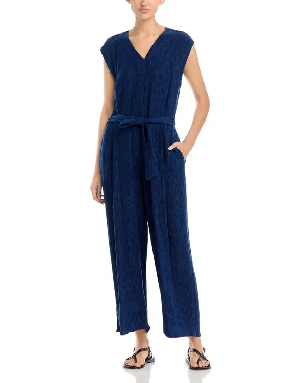 Eileen Fisher Plissé V-neck Jumpsuit - Deep Dive