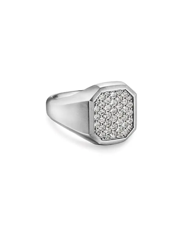 David Yurman Streamline Signet Ring In Sterling With Diamonds - Silver