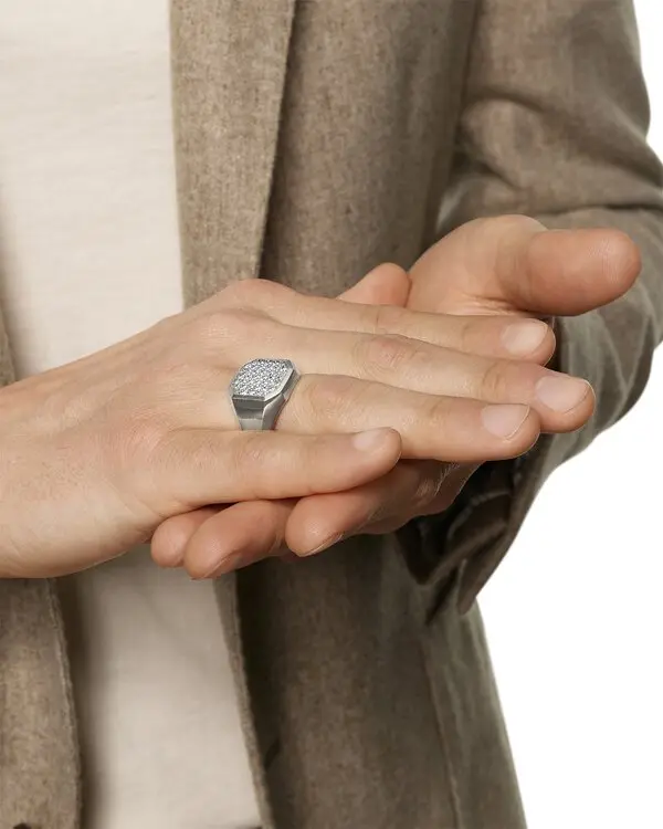 David Yurman Streamline Signet Ring In Sterling With Diamonds