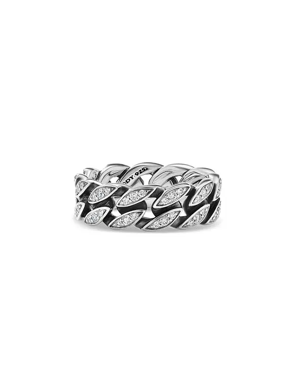 David Yurman Curb Chain Band Ring With Diamonds - Silver