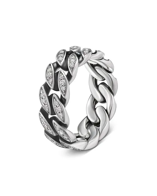 David Yurman Curb Chain Band Ring With Diamonds - Silver