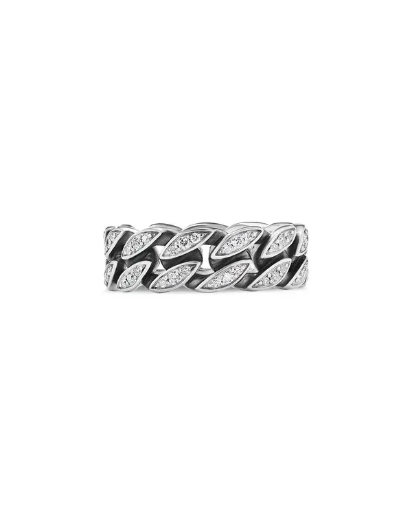 David Yurman Curb Chain Band Ring With Diamonds - Silver
