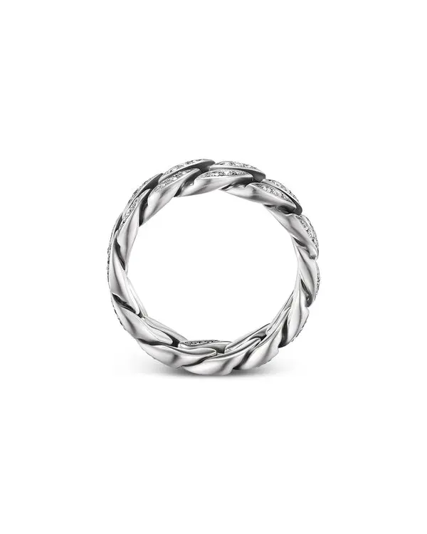 David Yurman Curb Chain Band Ring With Diamonds - Silver