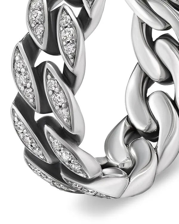 David Yurman Curb Chain Band Ring With Diamonds - Silver