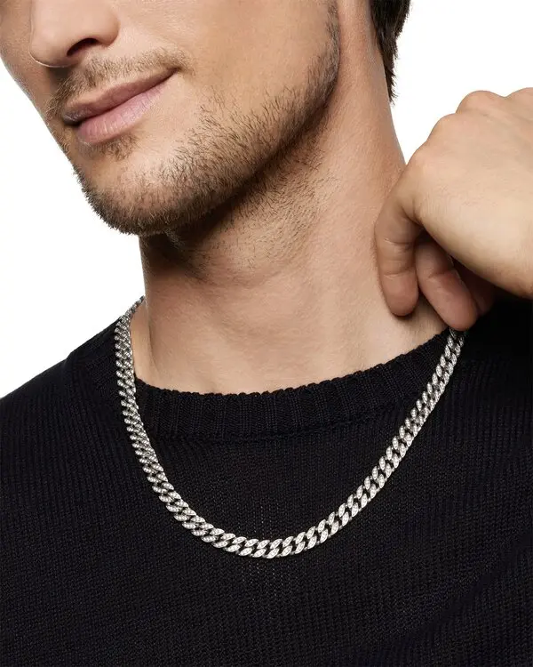 David Yurman Curb Chain Necklace With Diamonds - Silver